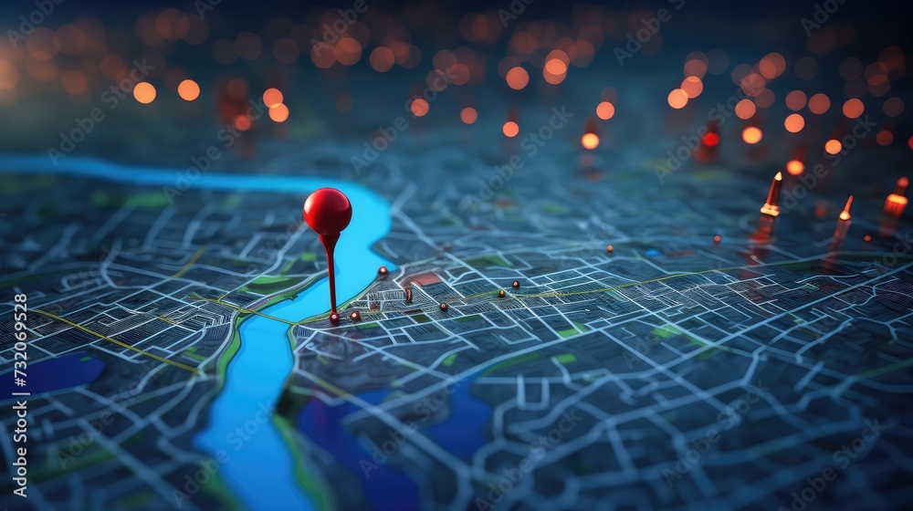 Digital Map Highlight: A Glowing Red Marker Stands Out, Marking Your ...