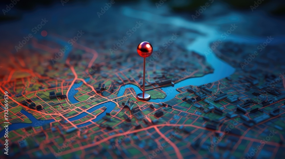Digital Map Highlight: A Glowing Red Marker Stands Out, Marking Your ...