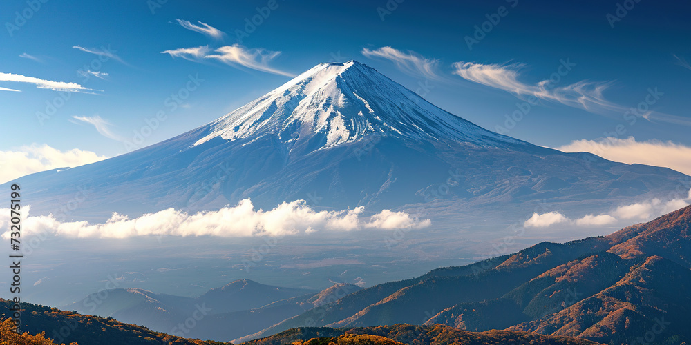 Mt. Fuji, mount Fuji-san tallest volcano mountain in Tokyo, Japan. Snow ...