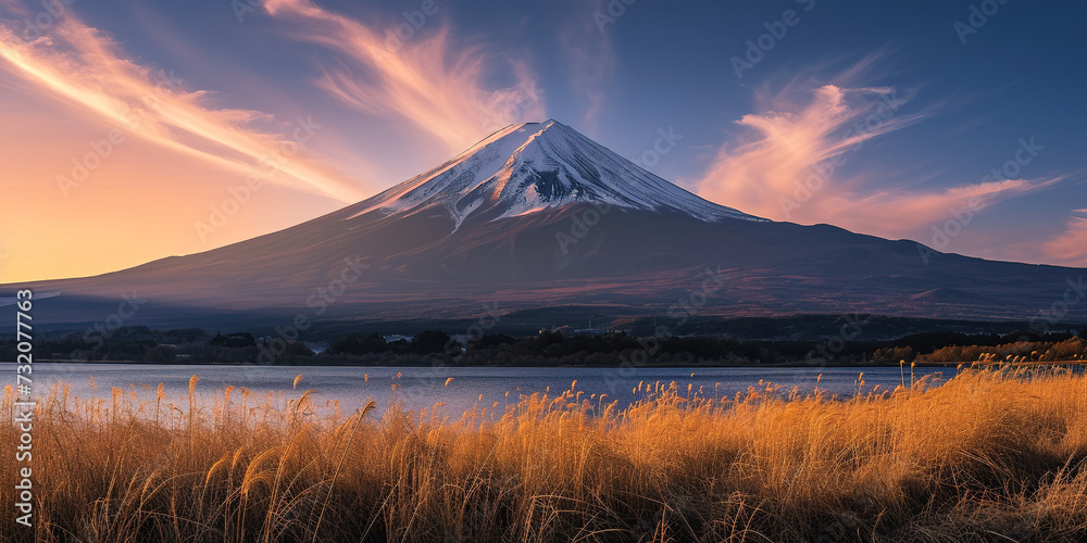 Mt. Fuji, mount Fuji-san tallest volcano mountain in Tokyo, Japan. Snow ...