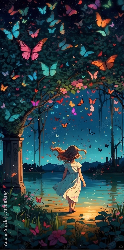 Animated Photo of a Girl by the River with Butterflies. AI-Enhanced ...