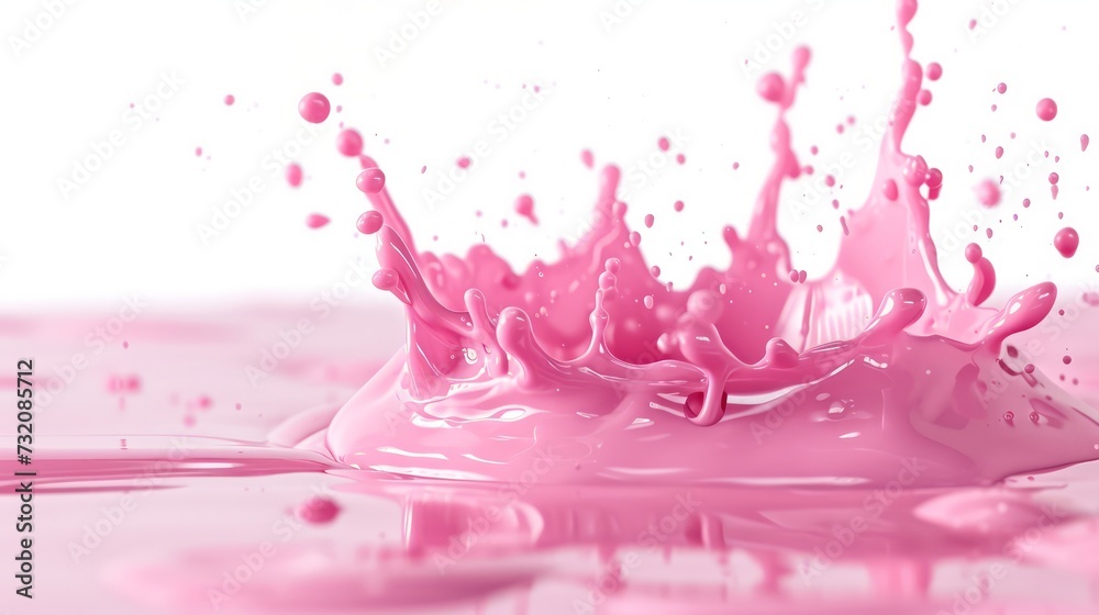 Splashing color pink paint drops splash pinky liquid cream plain white ...