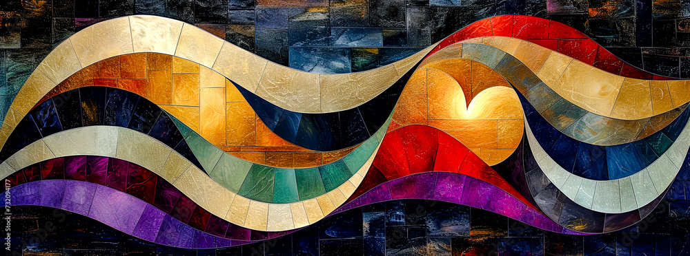 abstract painting with geometric forms figurative drawings retro ...