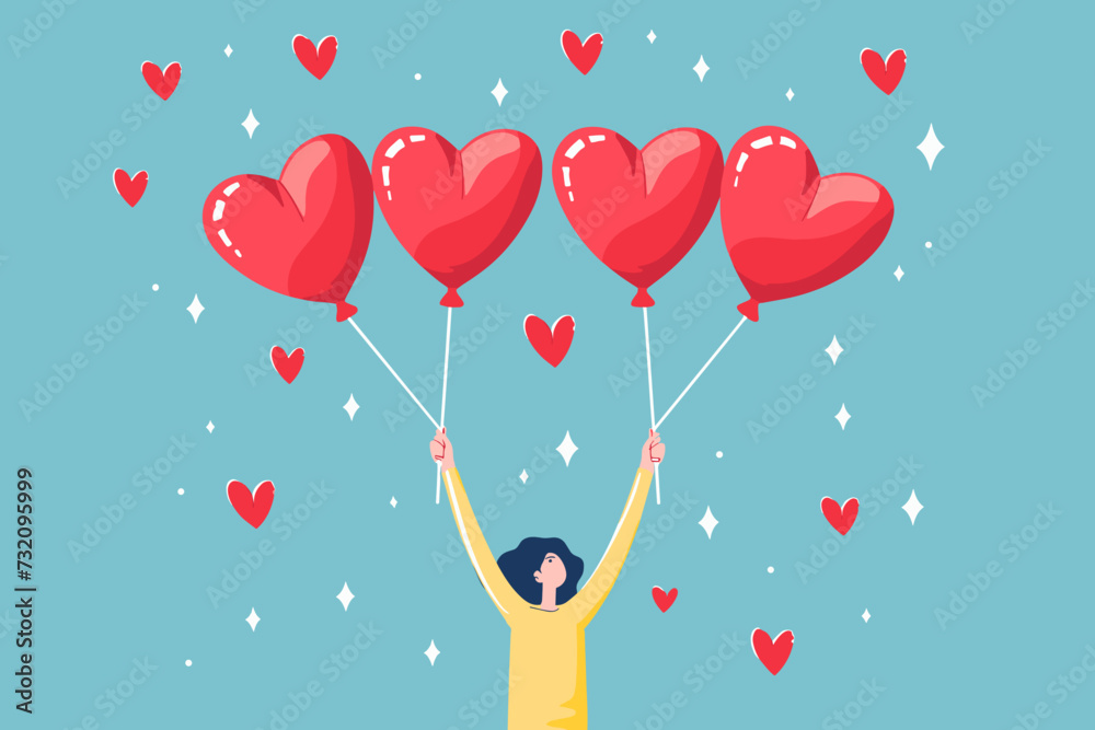 Vecteur Stock Customer Holding Feedback Balloons with Hearts, Concept ...