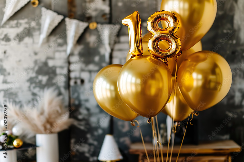 Gold balloons to celebrate, number 18 in balloons birthday party ...