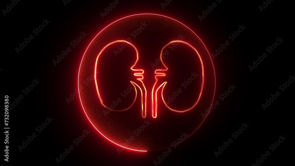 The appearance of neon symbol kidneys. Elements of Medicine in neon ...