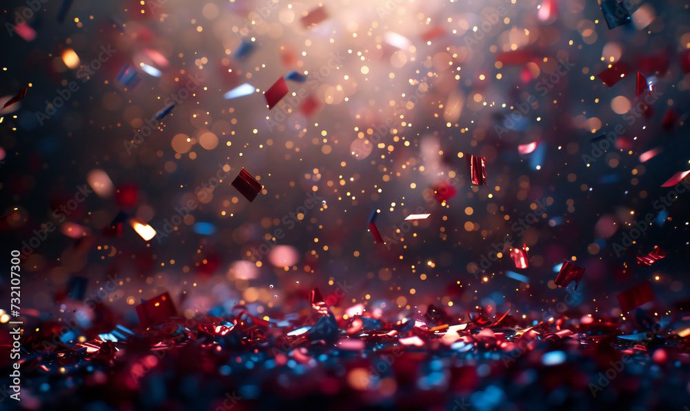 An explosion of colored confetti in the colors red and blue symbolizing ...