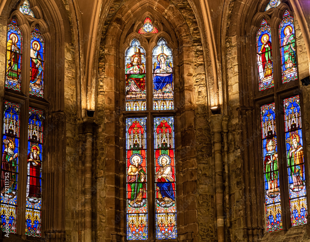 Stained glass window of the church of the Assumption of the Virgin ...