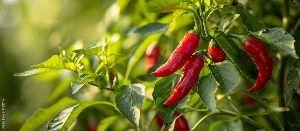A plant yielding various red chili peppers including Bird's eye chili ...
