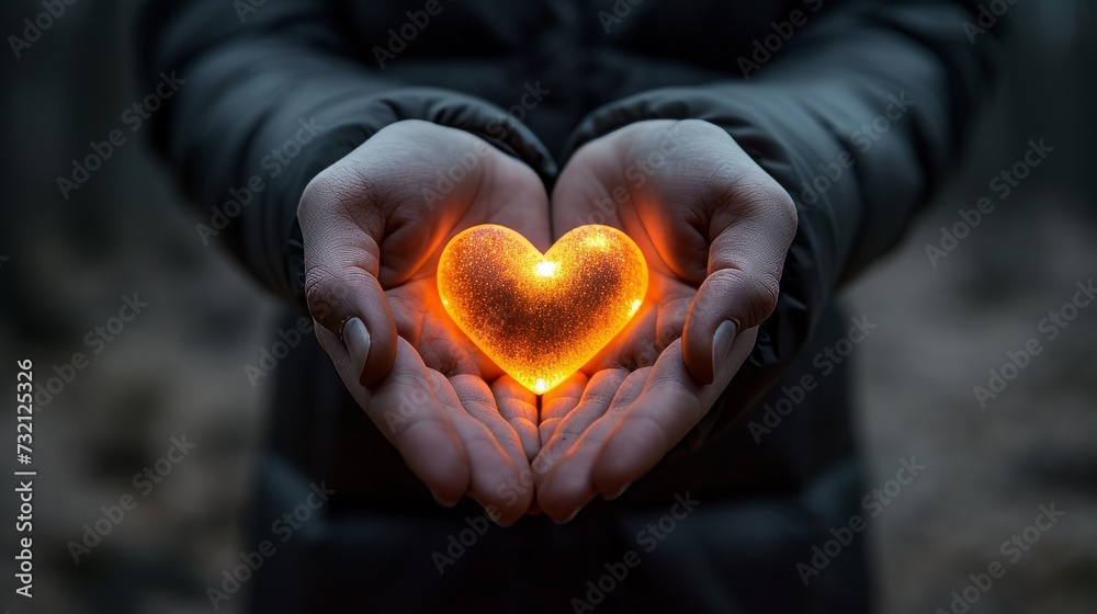 Confident businessman hands firmly grip a glowing heart icon ...