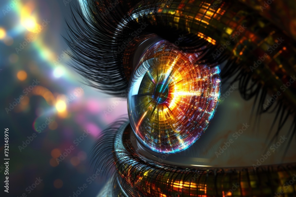 Human Cyborg AI Eye red green color blindness. Eye age macular ...