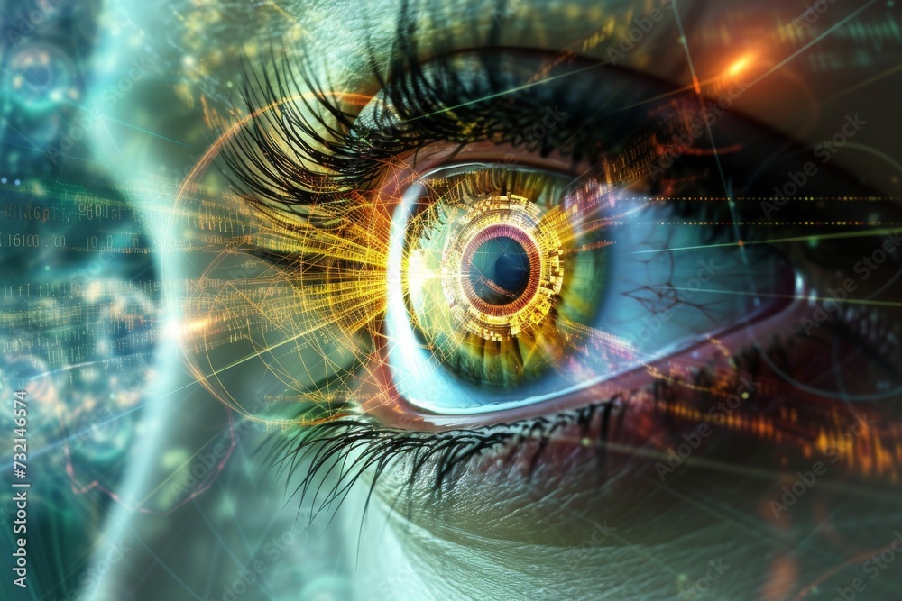 Human Cyborg AI Eye visionary change. Eye visionary achievement optic ...