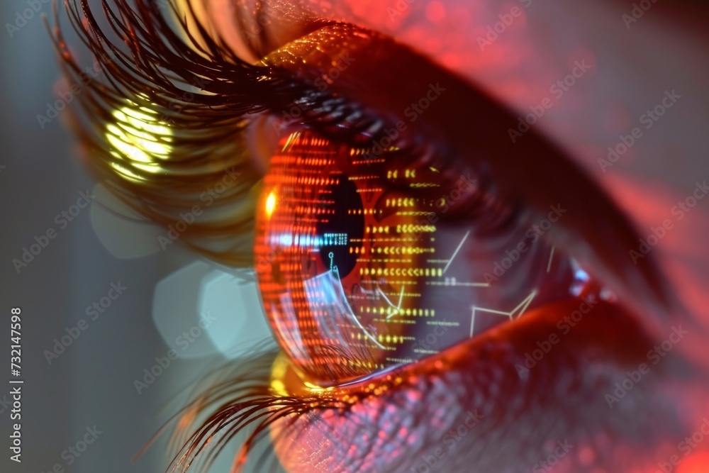 Human Cyborg AI Eye ocular pharmacology. Eye stye optic nerve lens blue ...