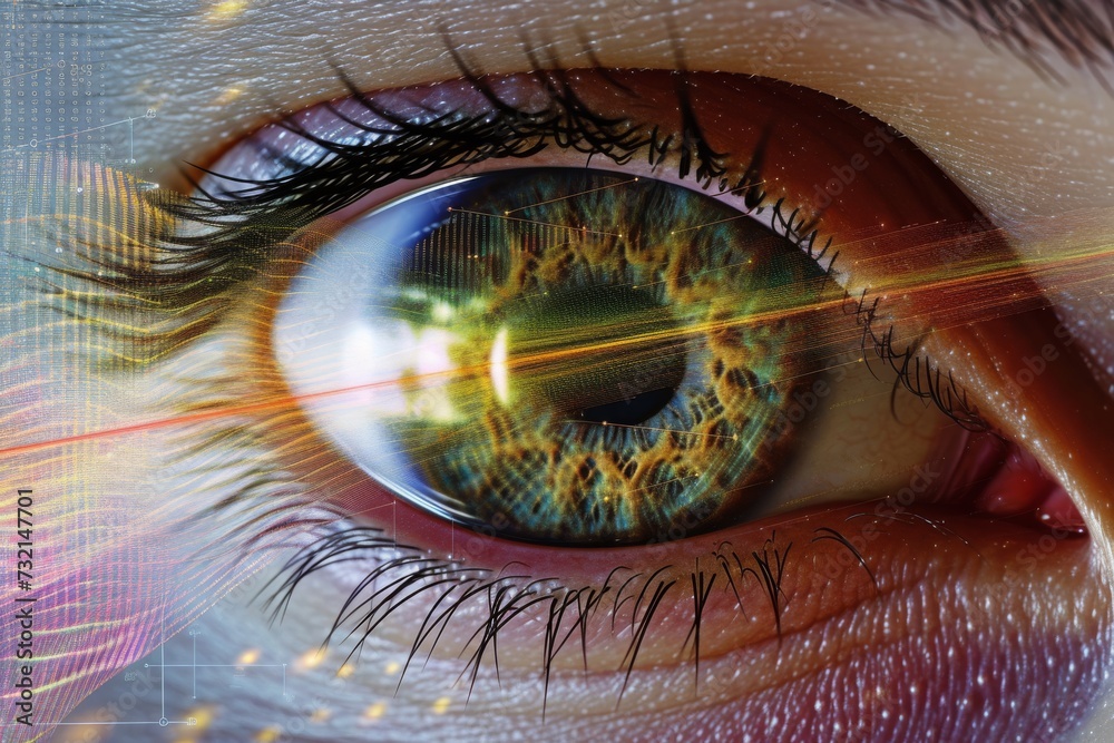 Human Cyborg AI Eye myopia. Eye adie pupil optic nerve lens color ...
