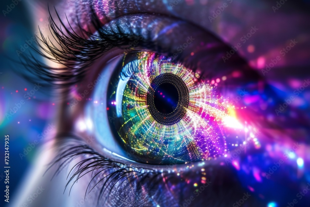 Human Cyborg AI Eye color vision adaptation. Eye optic nerve sheath ...
