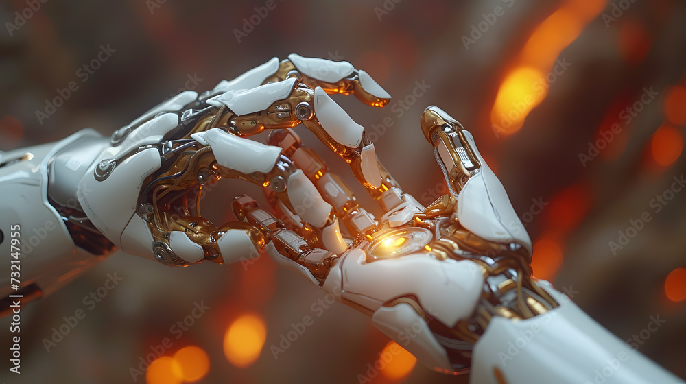 Mechanical Help of Robotic Partnership. Futuristic Hand to Hand ...