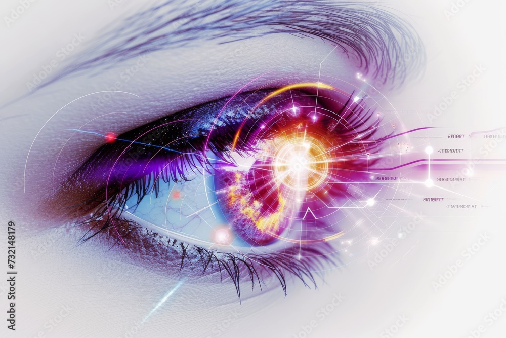 Human Cyborg AI Eye visual acuity. Eye retinal response optic nerve ...