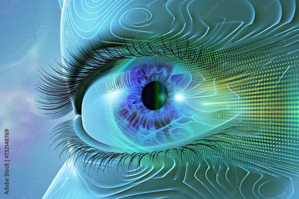 Human Cyborg AI Eye optic nerve lesion. Eye color vision development ...