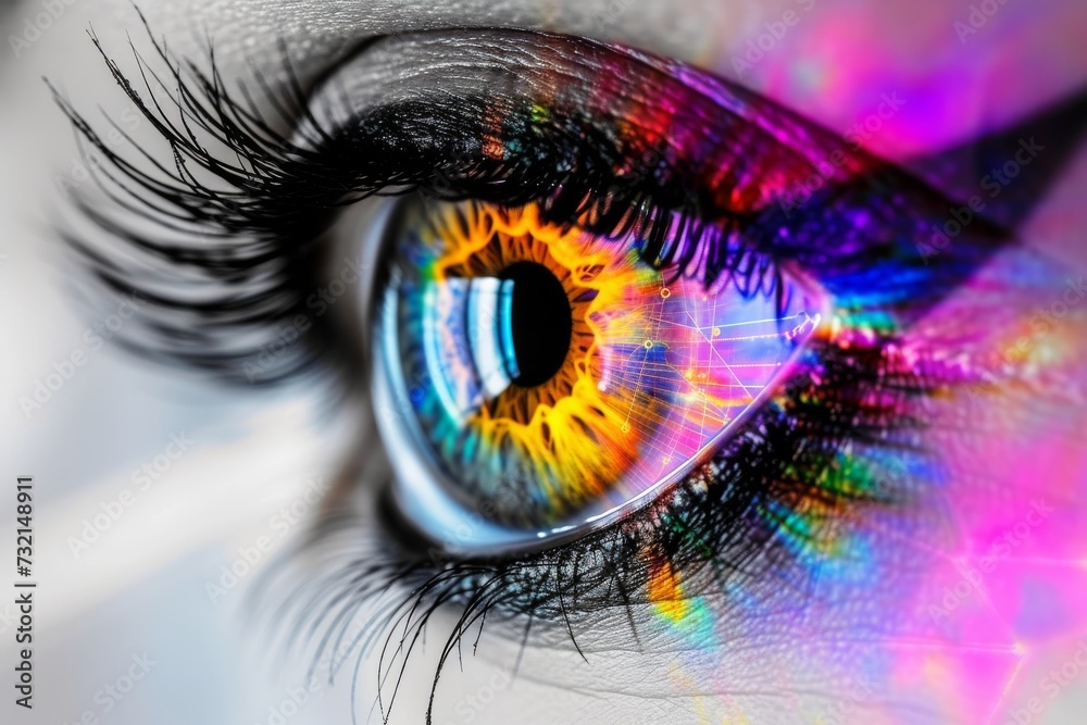 Human Cyborg AI Eye globalization. Eye color vision deficiency lenses ...