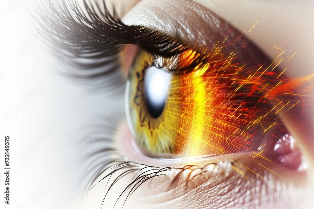 Human Cyborg AI Eye laser assisted in situ keratomileusis. Eye iris ...
