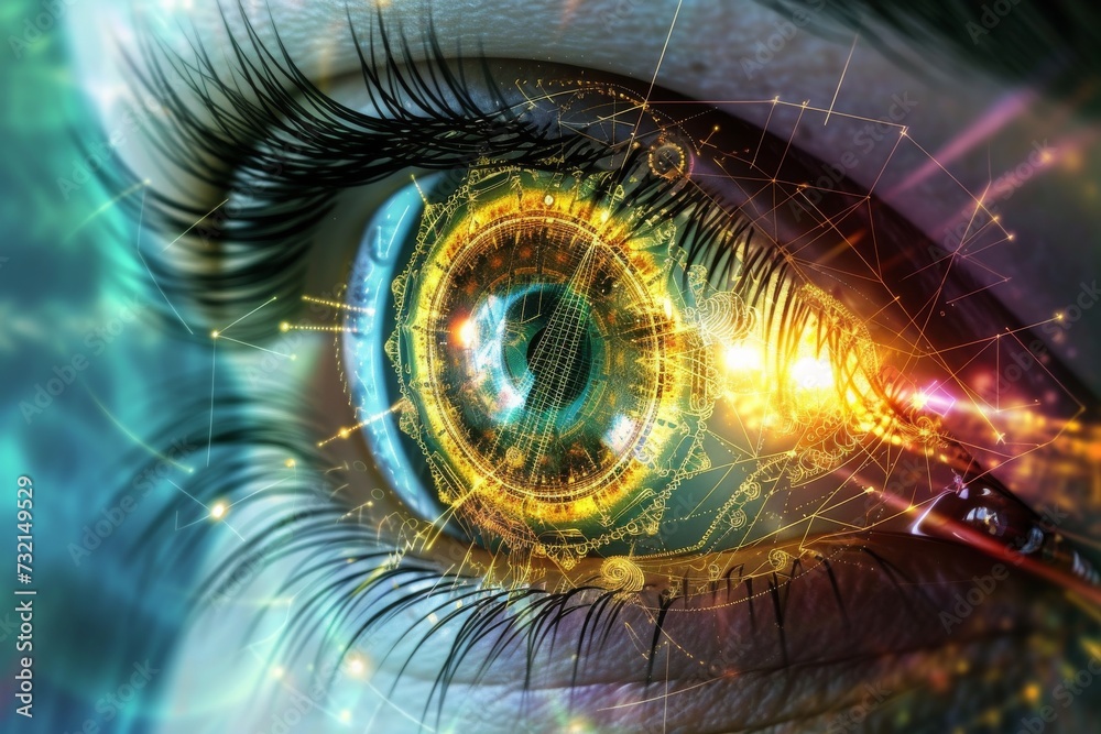 Human Cyborg AI Eye laser eye center. Eye exenteration optic nerve lens ...