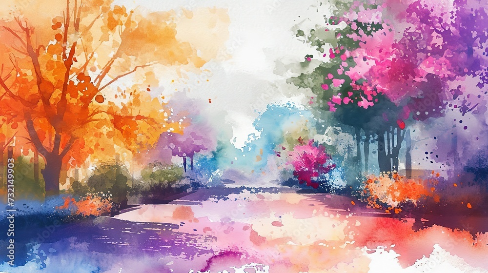 Landscape architect plan design. Watercolor hand painted with brushes ...