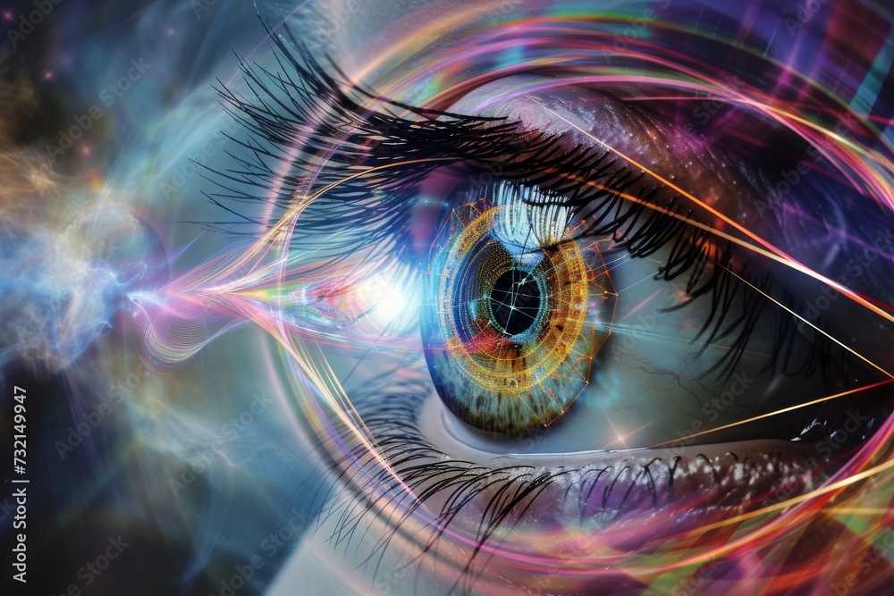 Human Cyborg AI Eye acquired color vision deficiency. Eye cornea optic ...