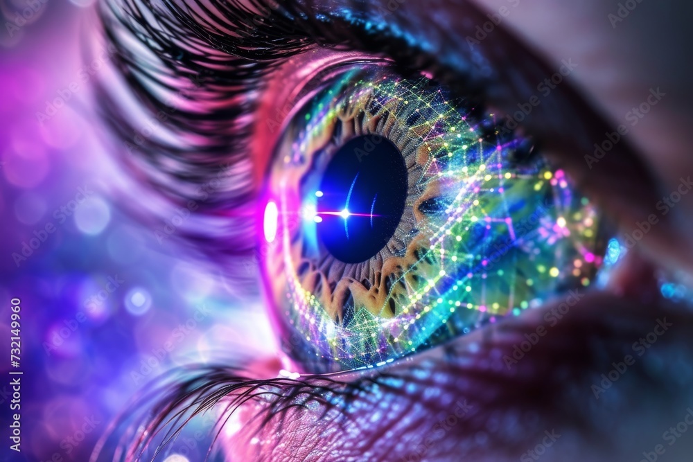 Human Cyborg AI Eye design element. Eye visual acuity optic nerve lens ...