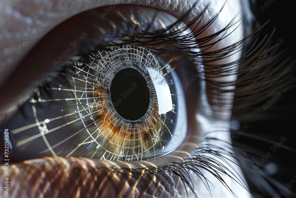 Human Cyborg AI Eye posterior dislocation of lens. Eye diplopia optic ...