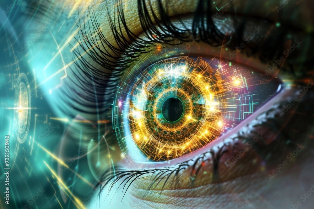 Human Cyborg AI Eye topaz. Eye tear duct optic nerve lens pupillary ...