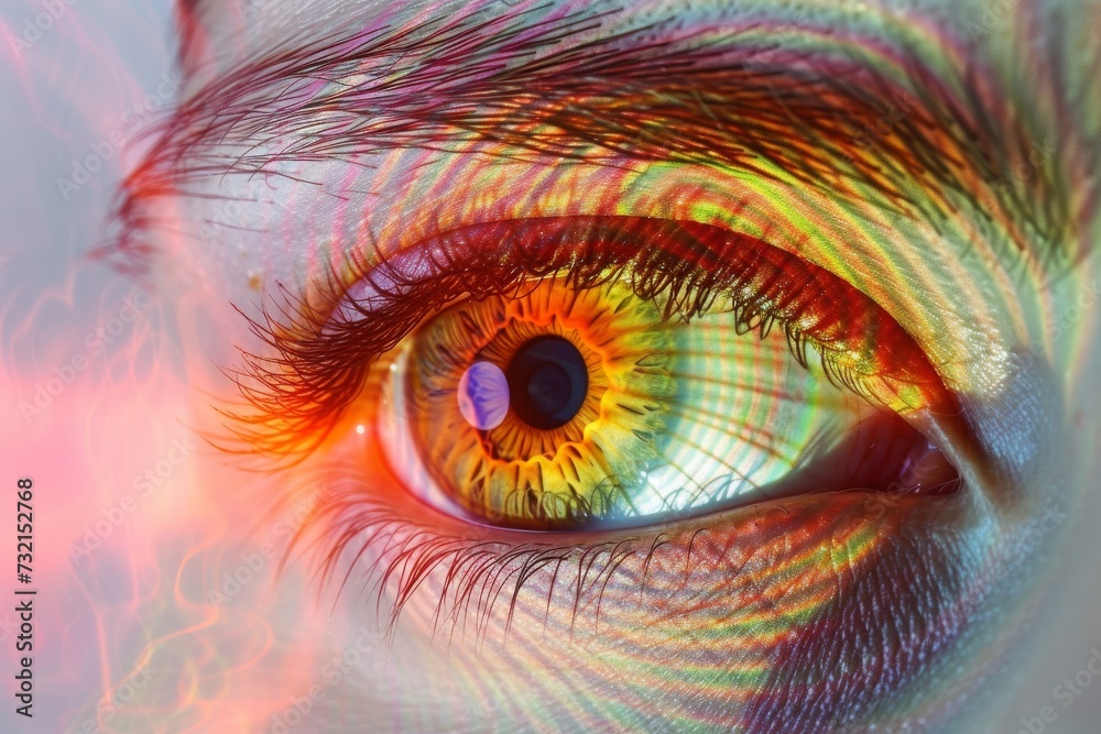 Human Cyborg AI Eye amblyopia. Eye blue yellow color blindness optic ...