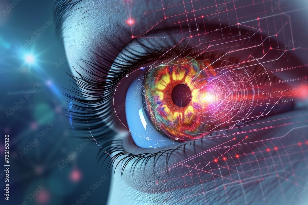 Human Cyborg AI Eye vitrectomy. Eye color vision deficiency management ...