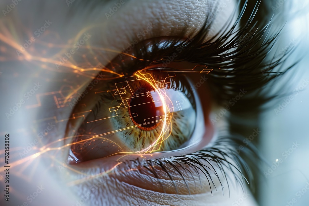 Human Cyborg AI Eye visual acuity. Eye lens related complications optic ...