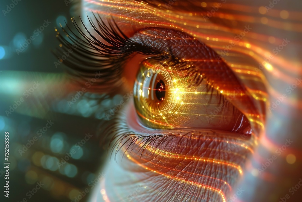 Human Cyborg AI Eye lens. Eye absence of color vision optic nerve lens ...