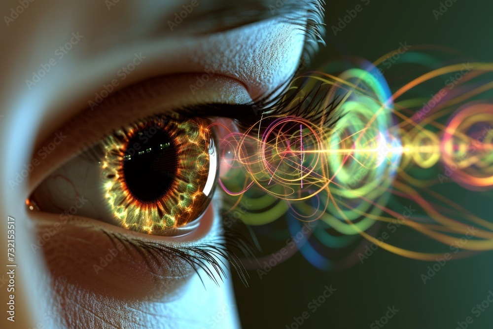 Human Cyborg AI Eye face. Eye endothelial keratoplasty optic nerve lens ...