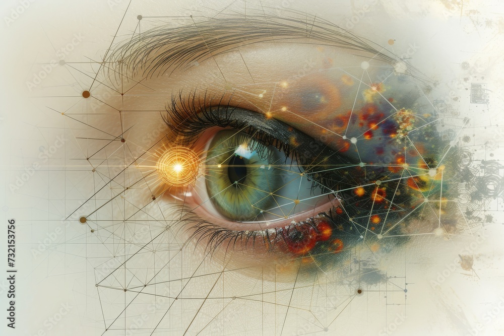 Human Cyborg AI Eye eyeball movement. Eye view optic nerve lens ...