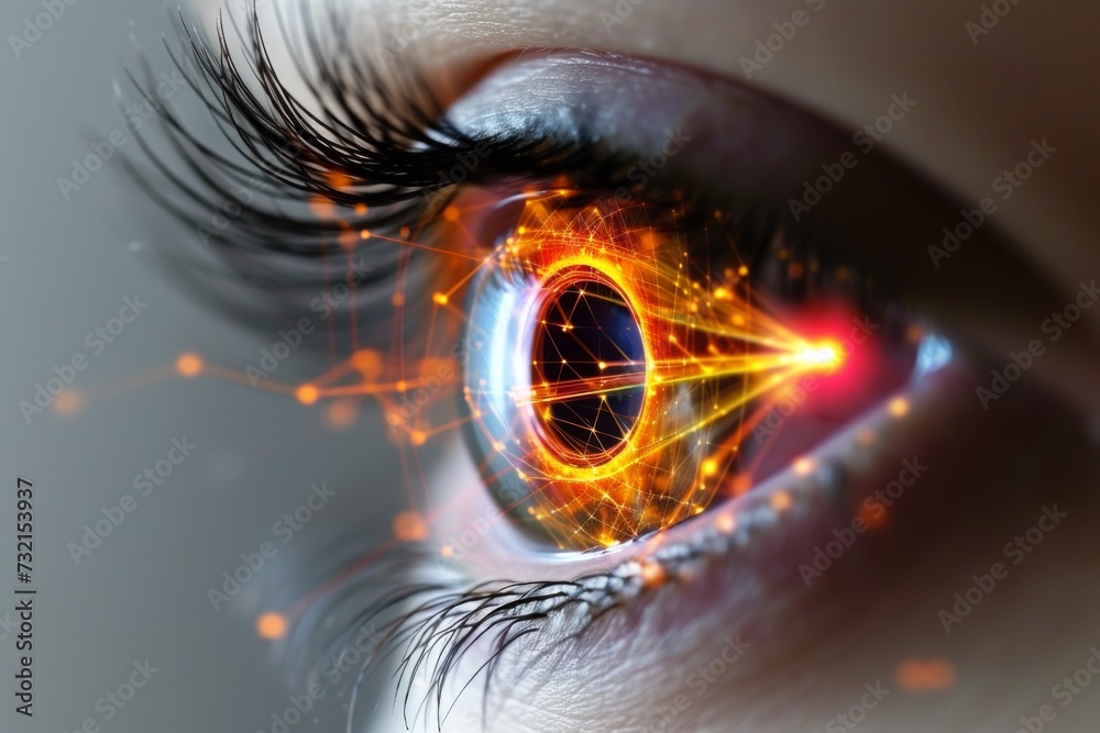 Human Cyborg AI Eye color vision. Eye visionary planning optic nerve ...