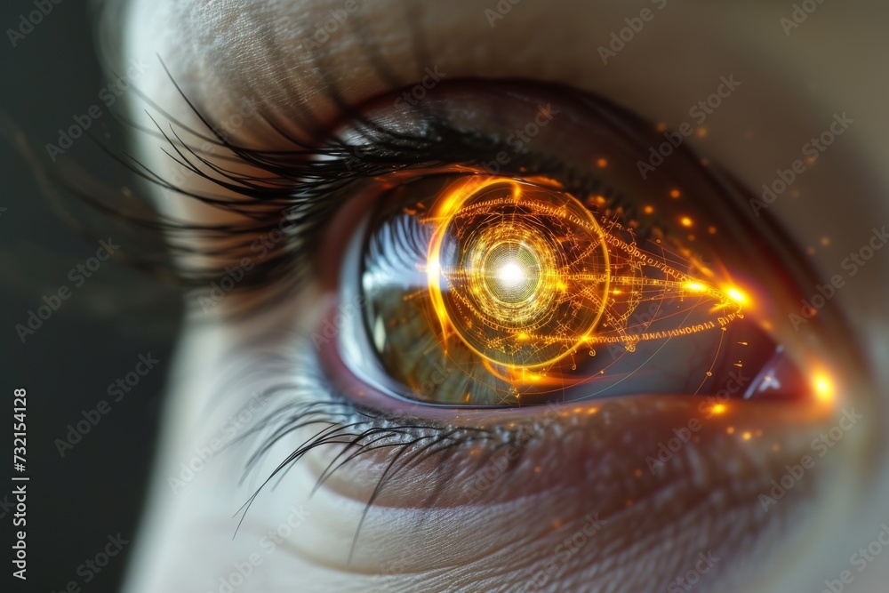 Human Cyborg AI Eye lagophthalmos. Eye element optic nerve lens ...