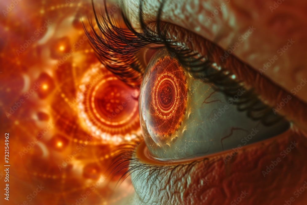 Human Cyborg AI Eye abstract. Eye accommodation optic nerve lens ...