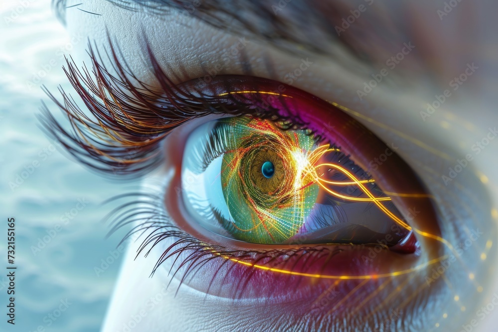 Human Cyborg AI Eye lens related visual disturbances. Eye eyelid ...