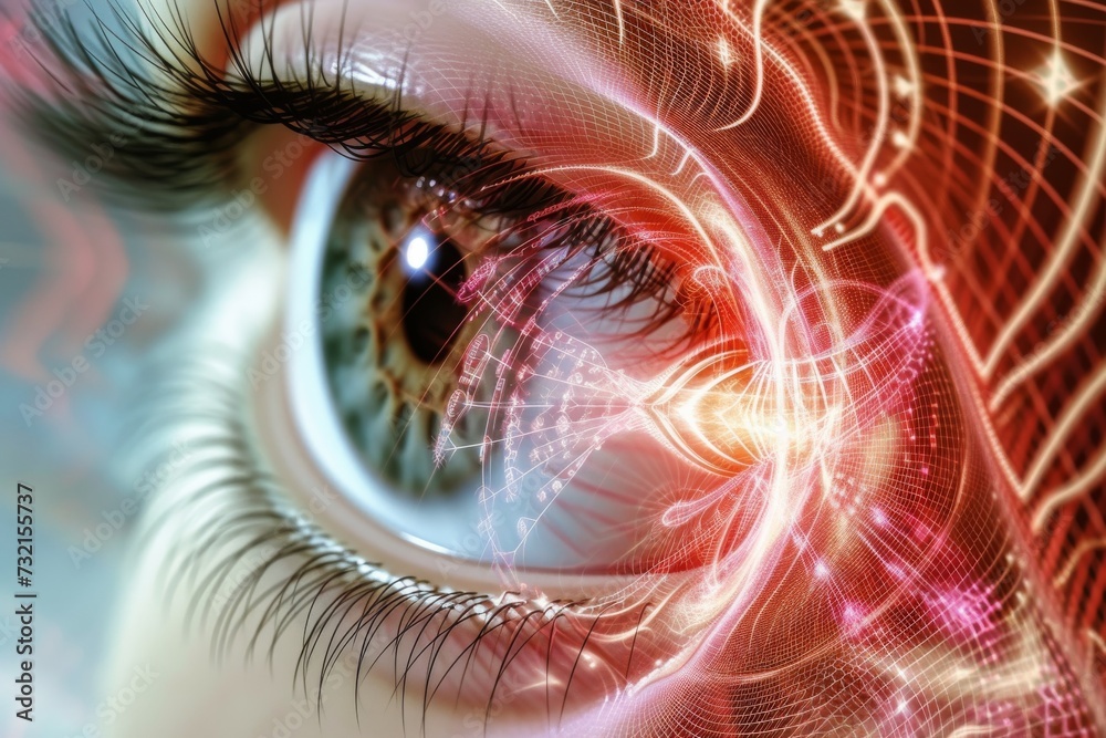 Human Cyborg AI Eye lens luxation. Eye oculomotor nerve optic nerve ...