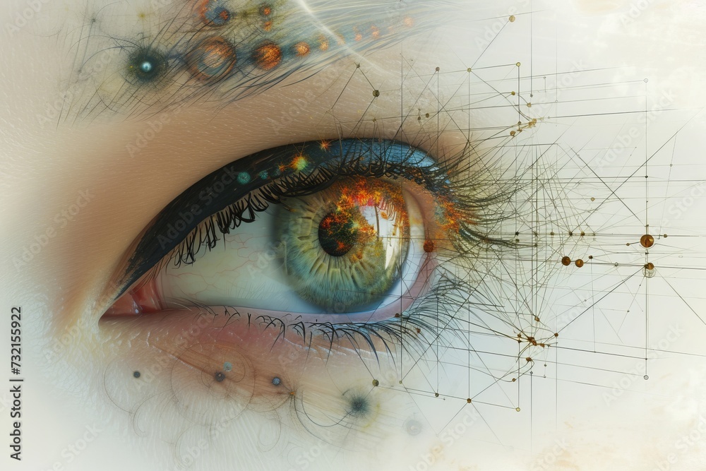 Human Cyborg AI Eye pupillary examination. Eye motion optic nerve lens ...