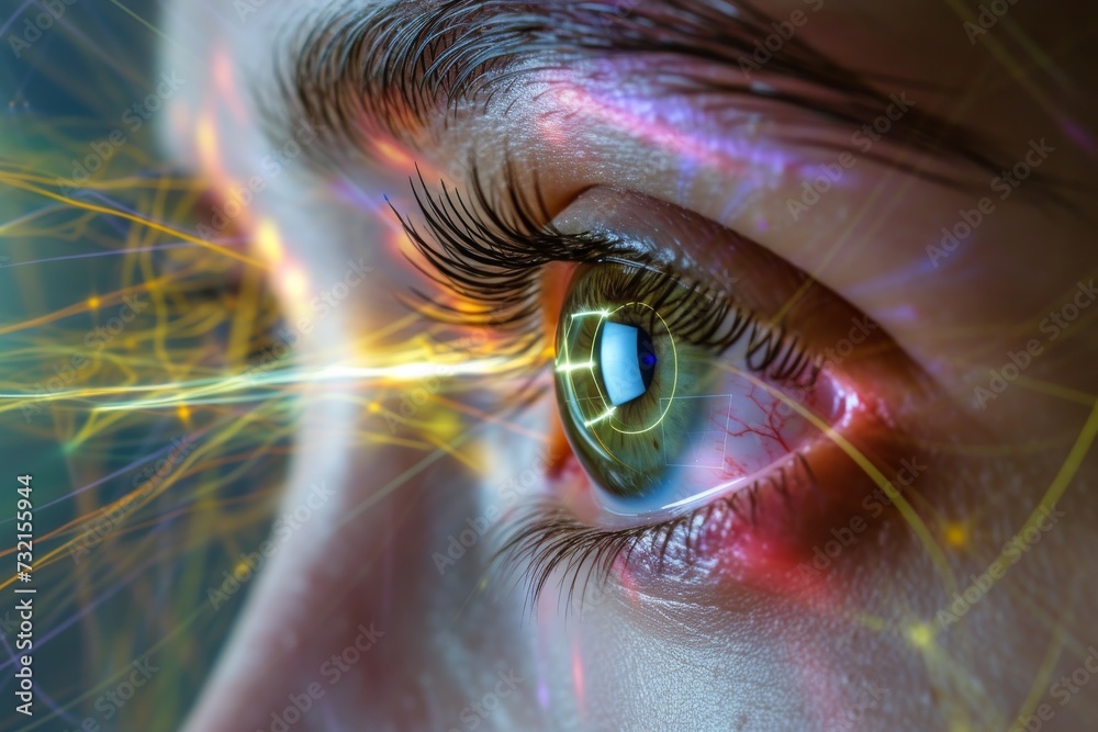 Human Cyborg AI Eye monochromacy. Eye iris melanoma optic nerve lens ...