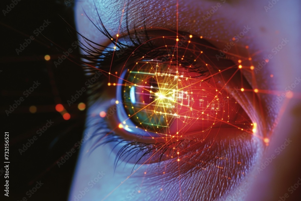 Human Cyborg AI Eye illustration. Eye color vision deficiency studies ...