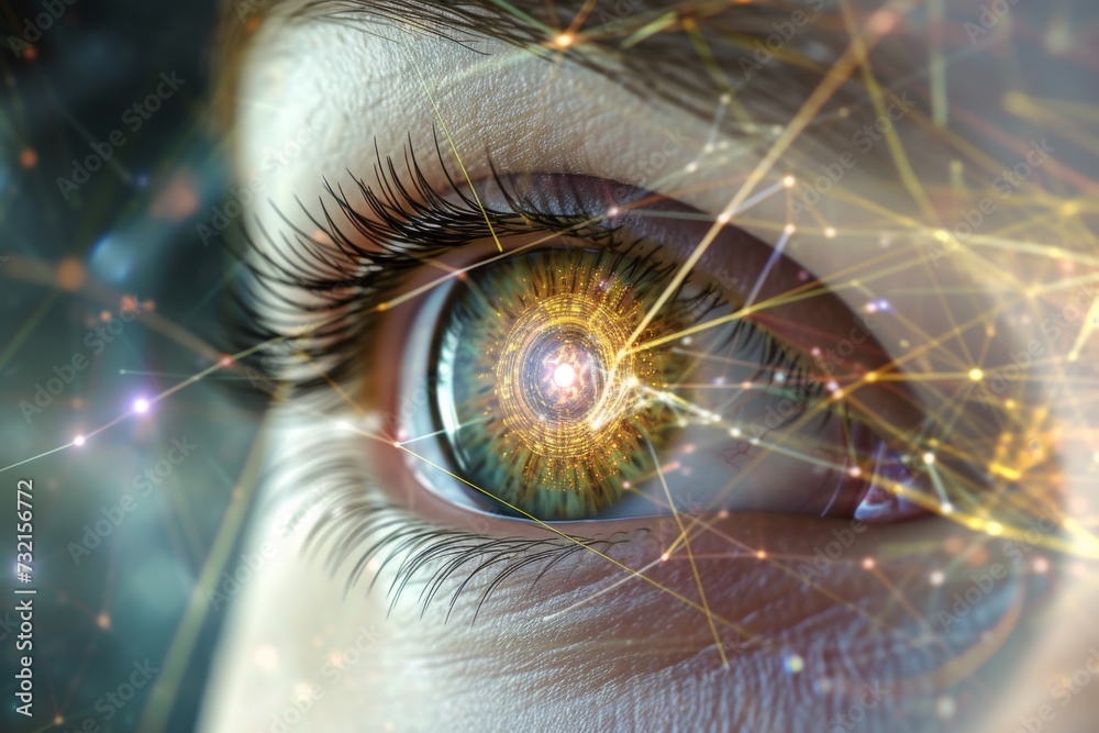 Human Cyborg AI Eye imagination. Eye visual processing optic nerve lens ...