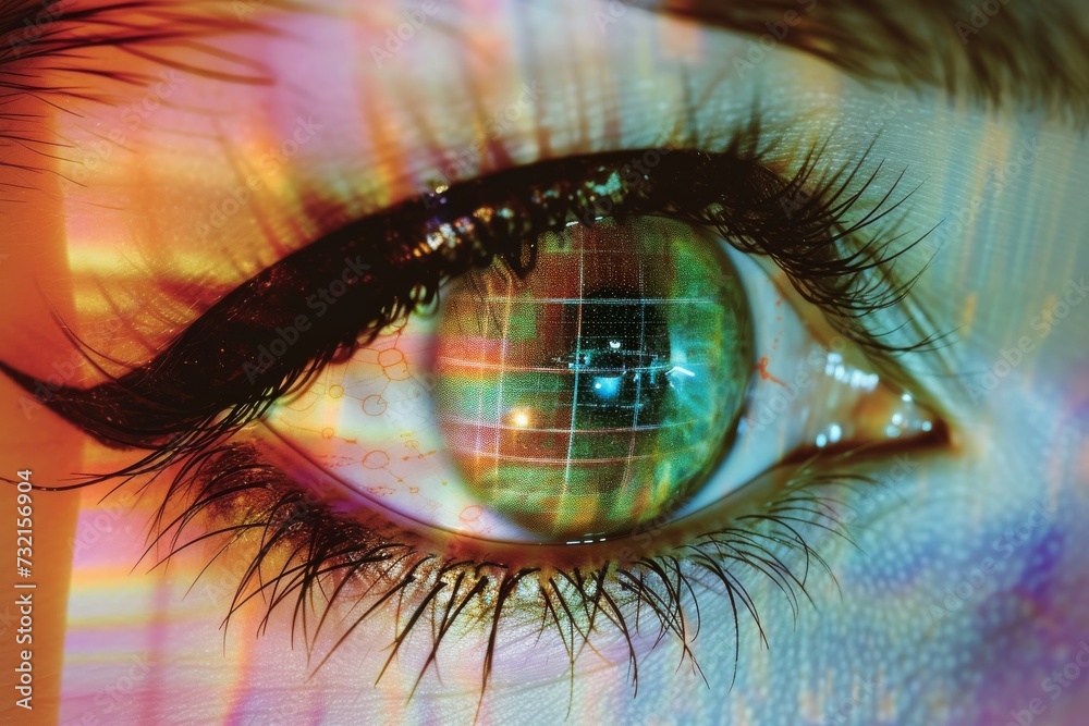 Human Cyborg AI Eye retinitis. Eye digitalization optic nerve lens all ...