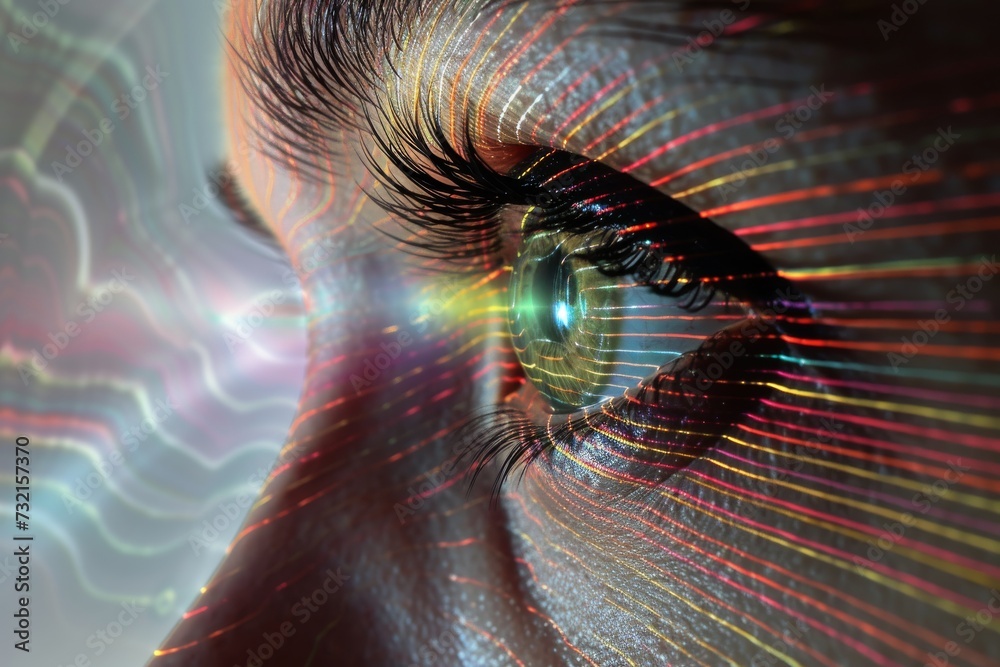 Human Cyborg AI Eye refraction. Eye blue optic nerve lens Normal ...