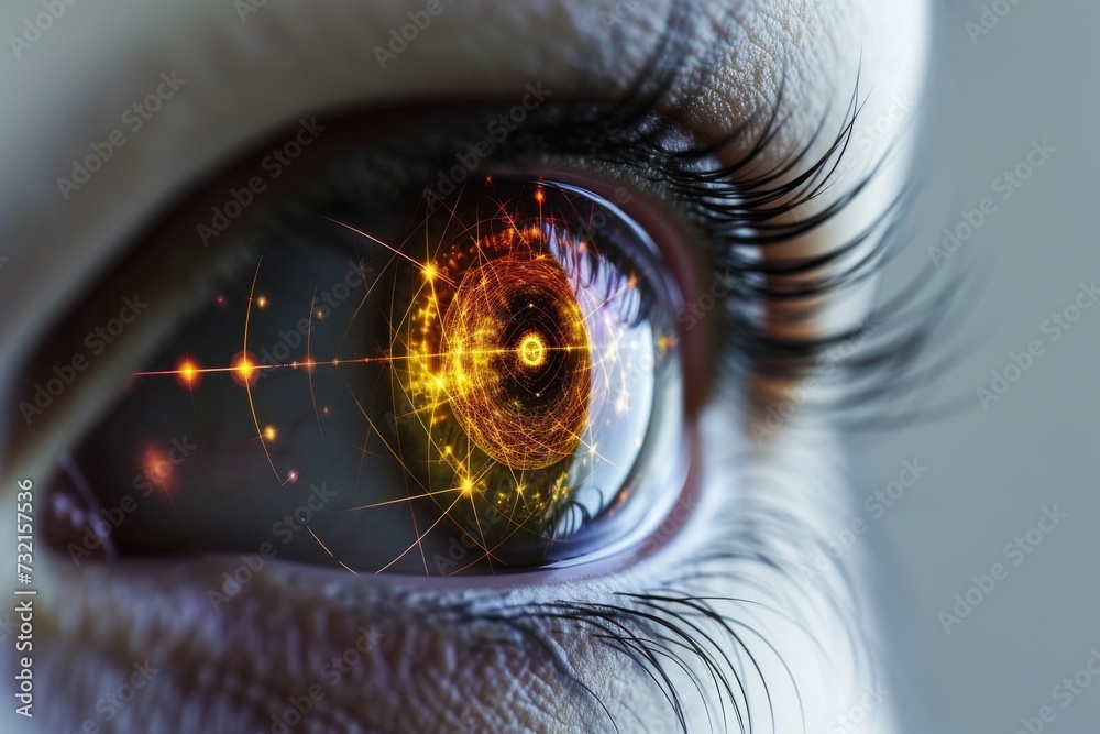 Human Cyborg AI Eye pupilometer calibration. Eye macular pucker optic ...