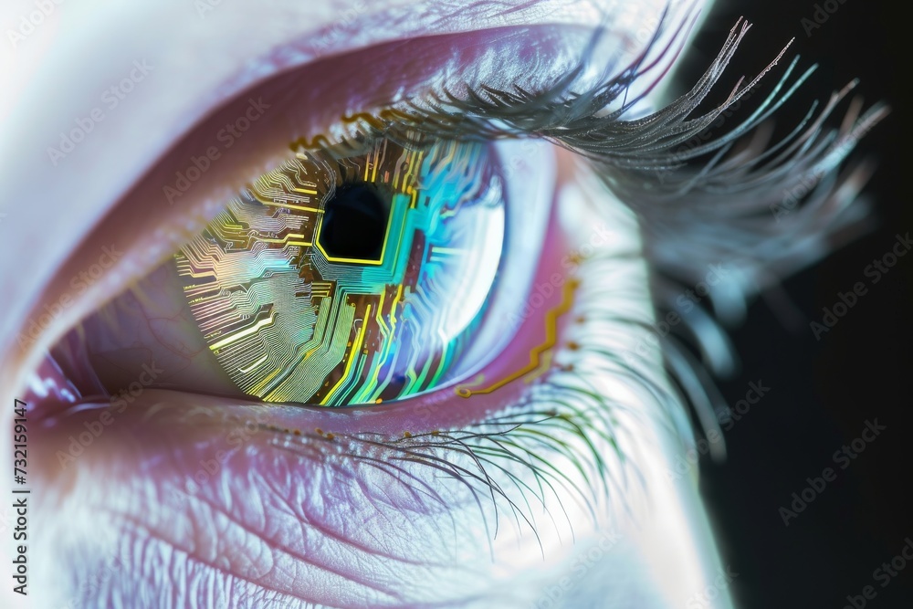 Human Cyborg AI Eye dry eye syndrome. Eye universe optic nerve lens ...