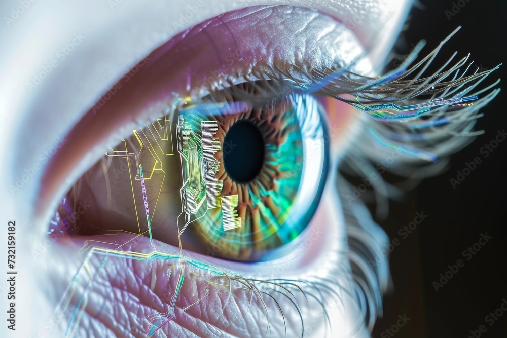 Human Cyborg AI Eye texture. Eye aberration correction optic nerve lens ...